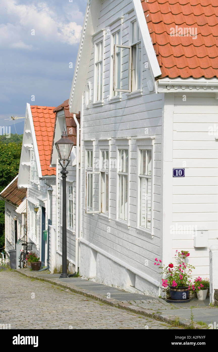 Coble stone Streets and white timber houses of the Stavanger Historical ...
