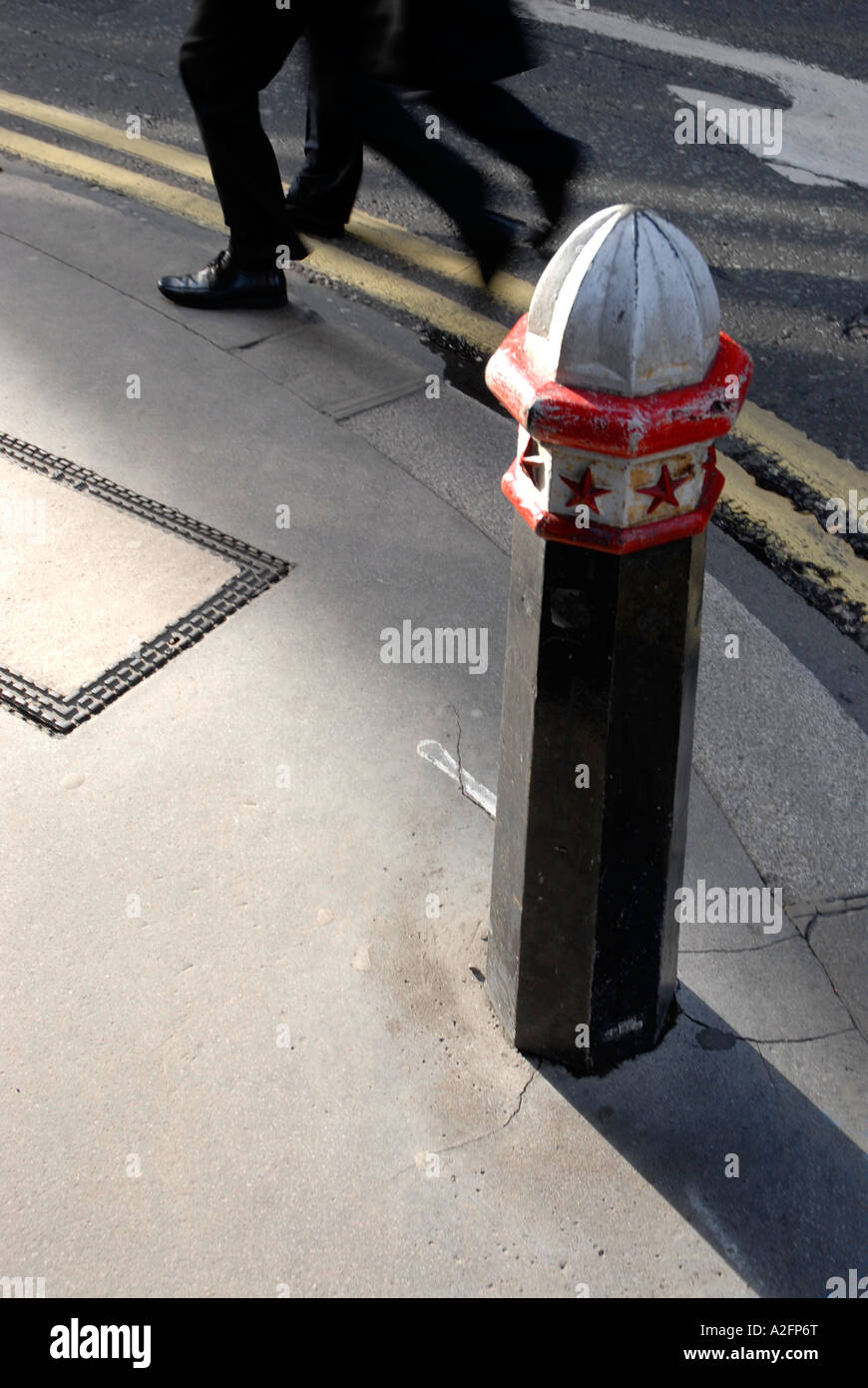 Street, bollard, City of London, post, marker, shadow, shade, pavement ...
