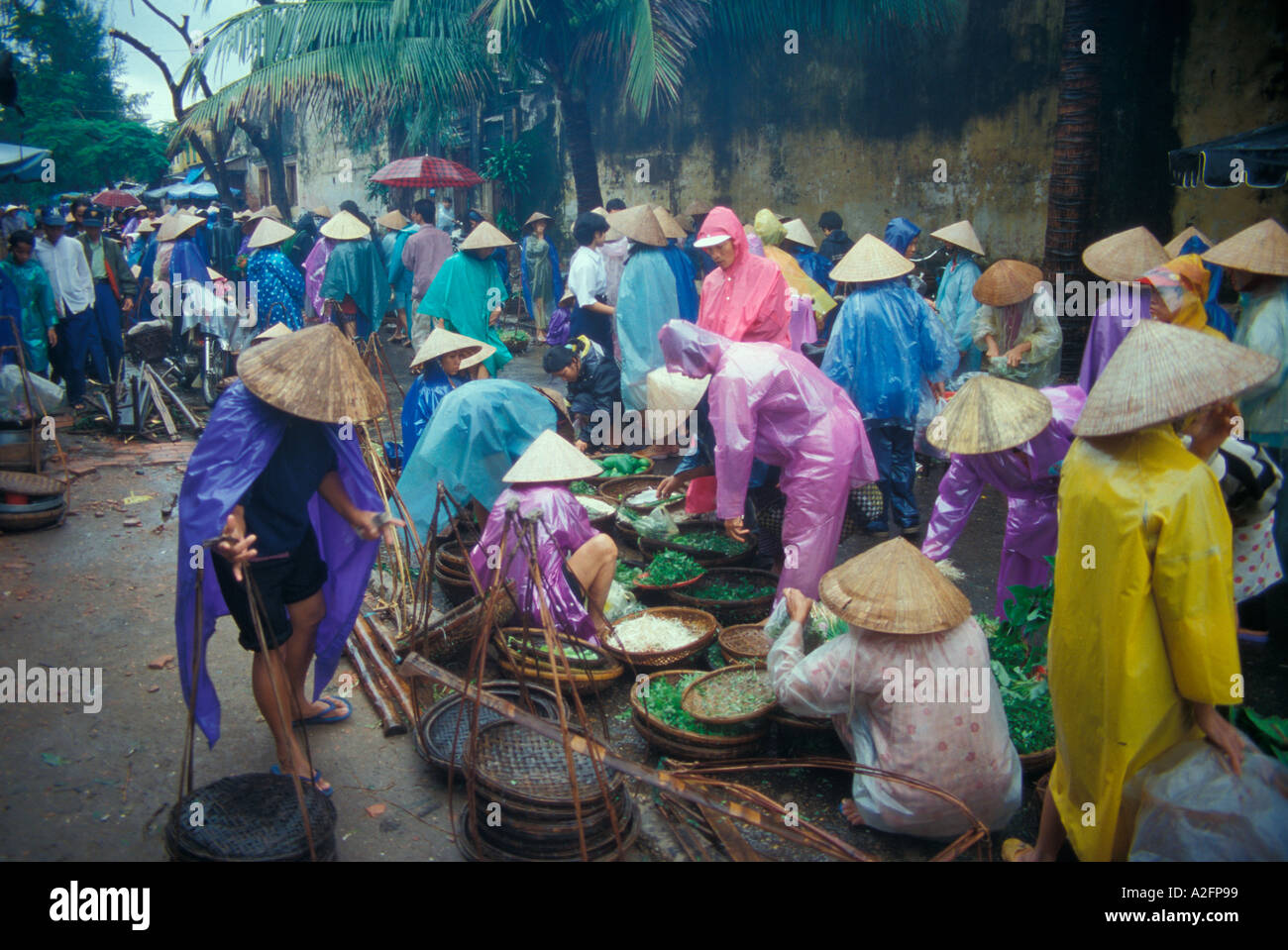 Street market in Hoi An during the monsoon, Vietnam Stock Photo - Alamy