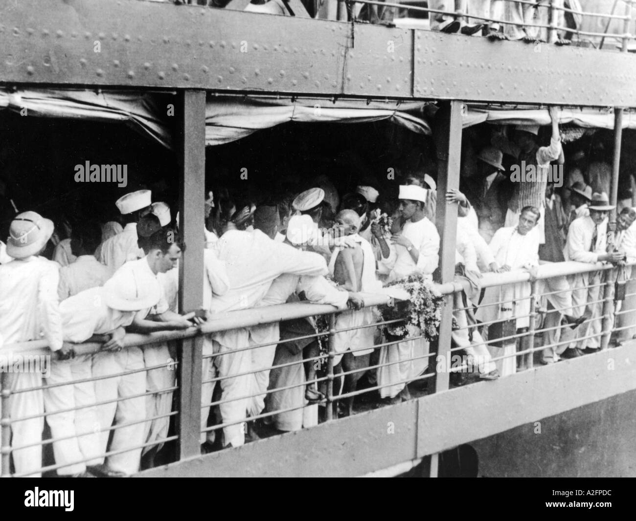 MKG33326 Mahatma Gandhi on Promenade Deck of ship S S Rajputana sailing ...