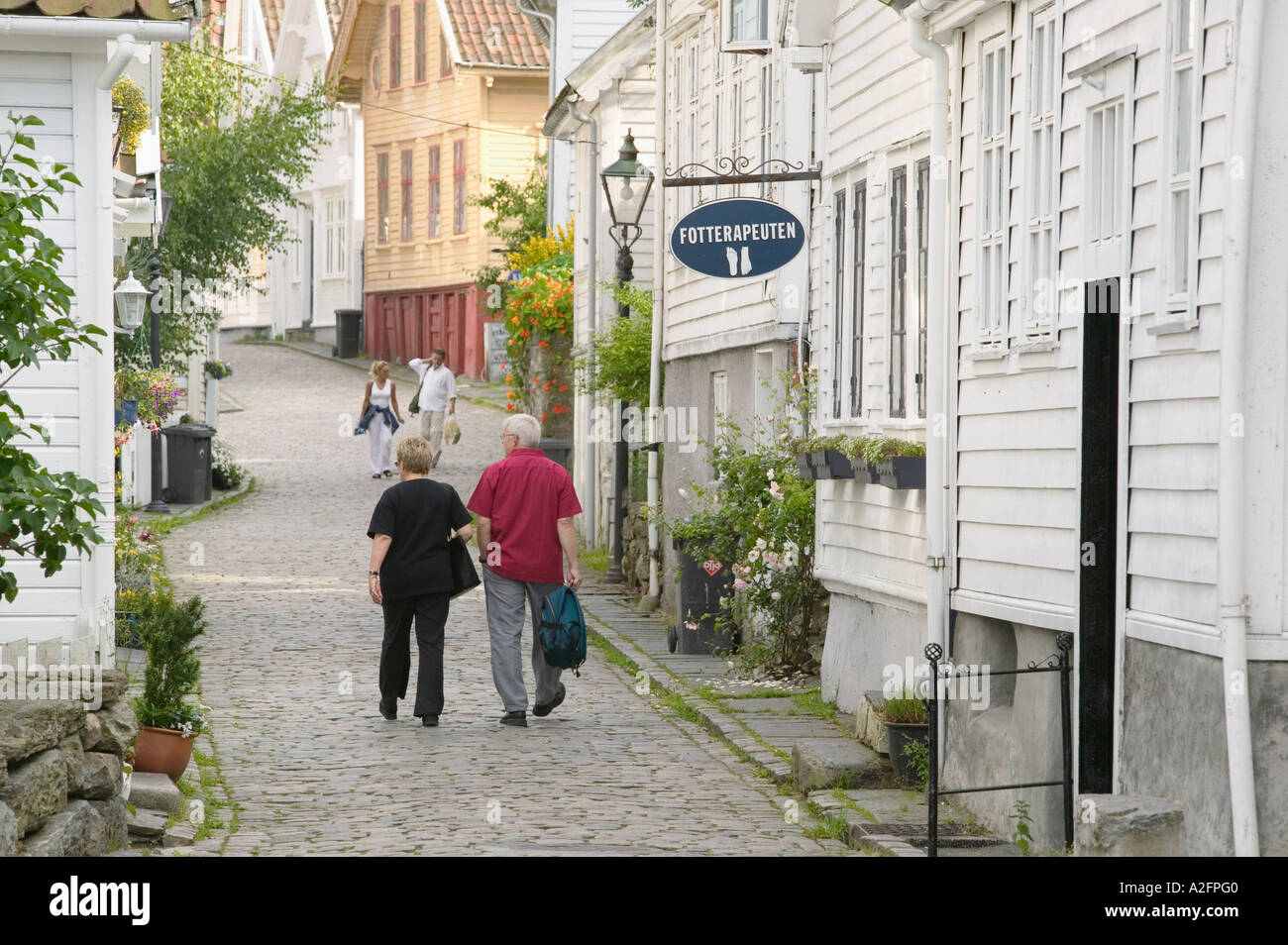 Coble stone Streets and white timber houses of the Stavanger Historical ...