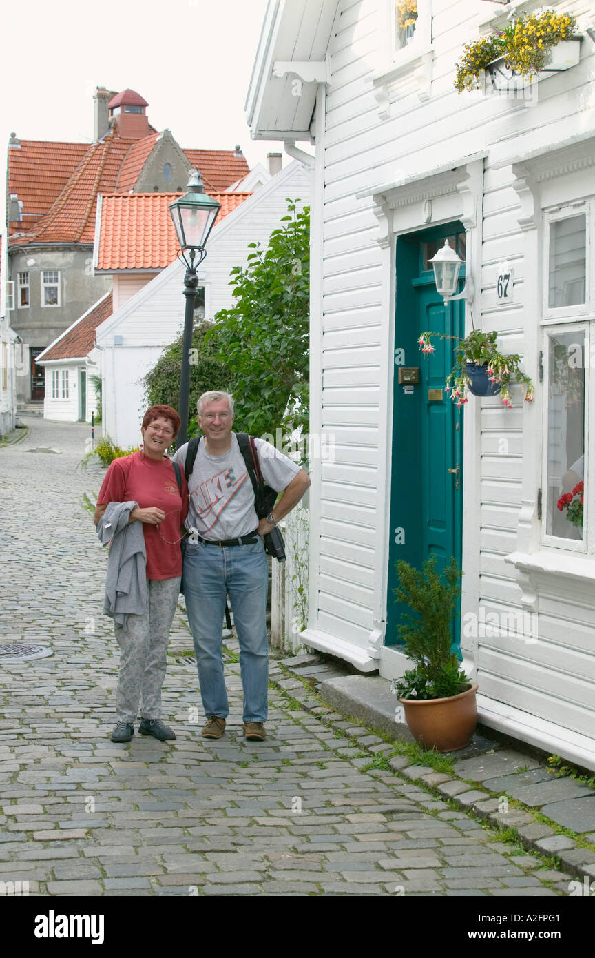 Coble stone Streets and white timber houses of the Stavanger Historical ...