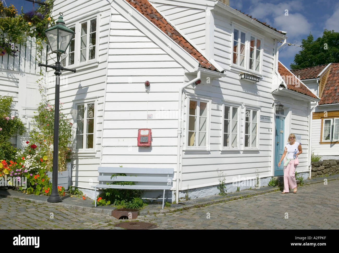 Coble stone Streets and white timber houses of the Stavanger Historical ...