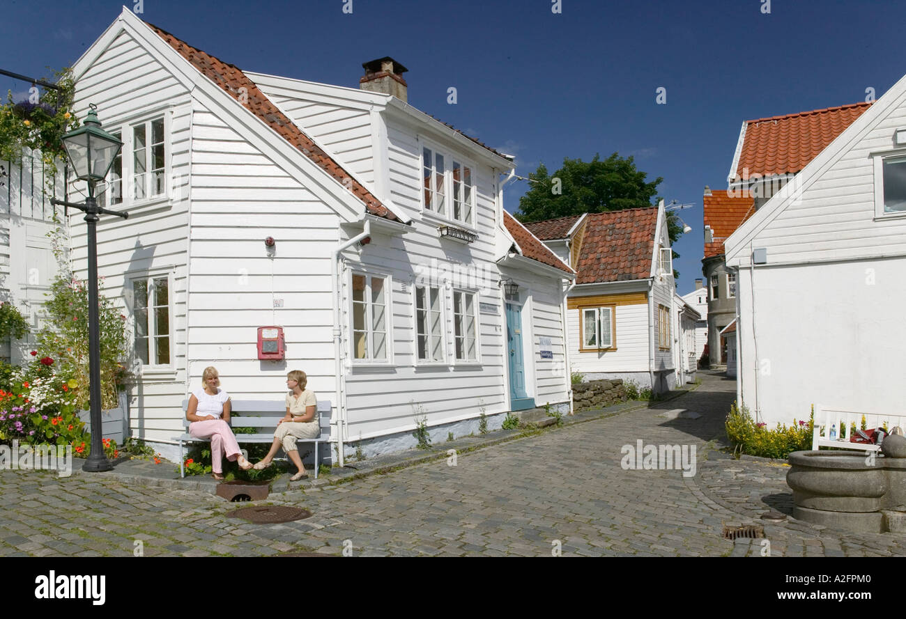 Coble stone Streets and white timber houses of the Stavanger Historical ...