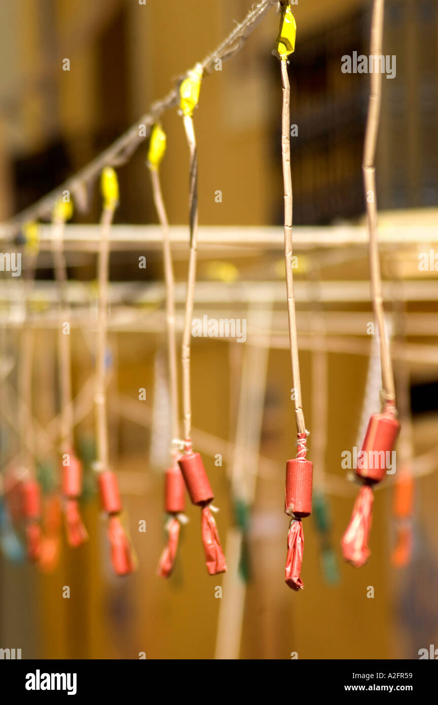 TRADITIONAL FIREWORKS HANGING IN THE STREET FOR LAS FALLAS FESTIVAL ...