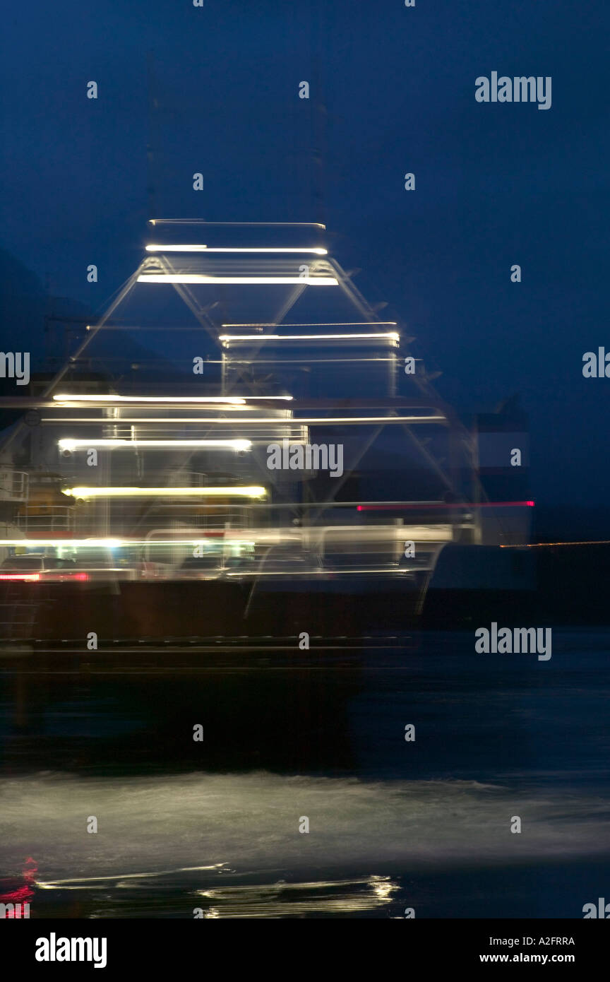 A late night ferry crosses the misty Hardanger Fjord , Norway Stock ...