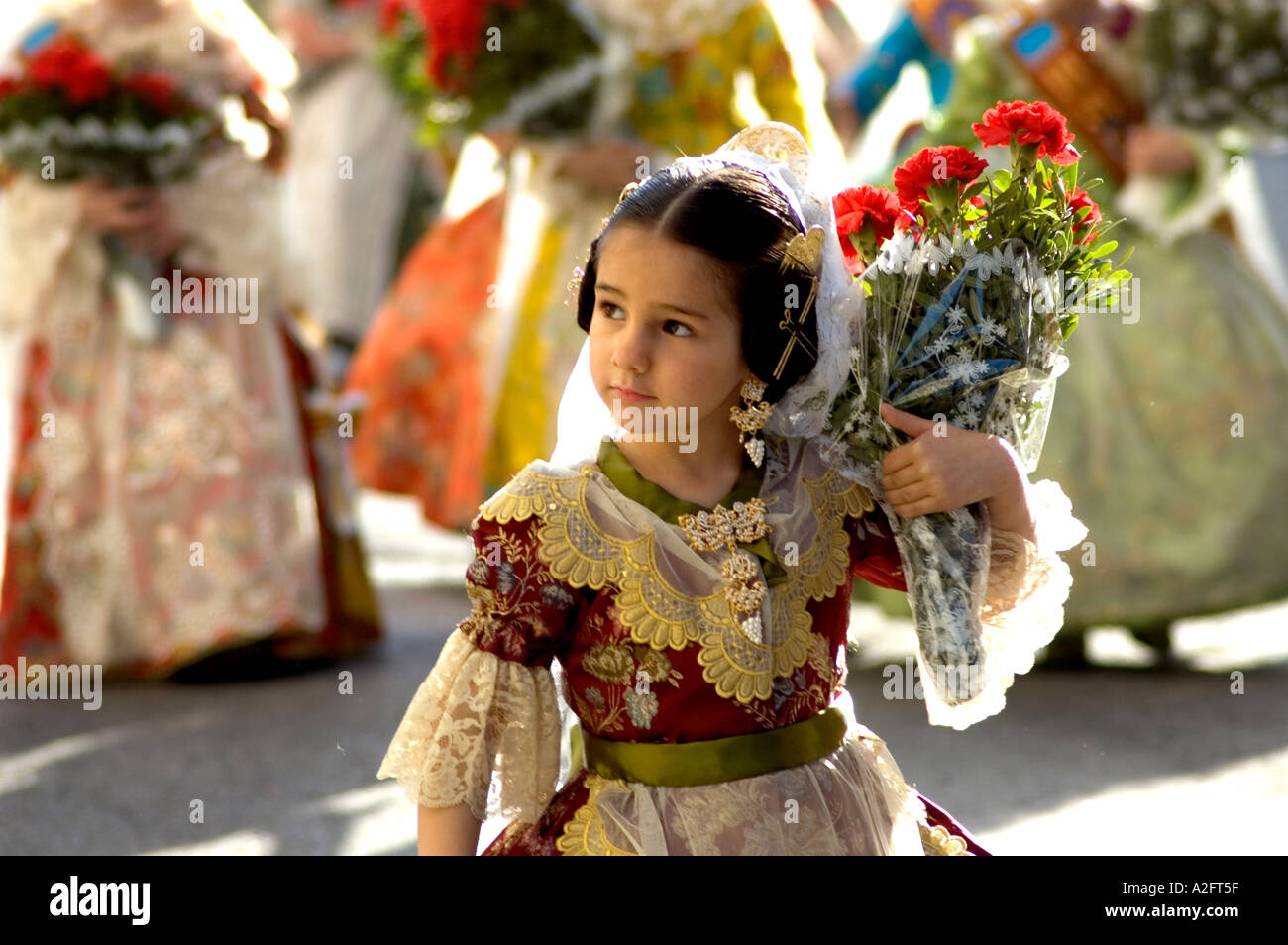 LAS FALLAS FESTIVAL DURING THE FLOWER OFFERING PROCESSION IN VALENCIA ...