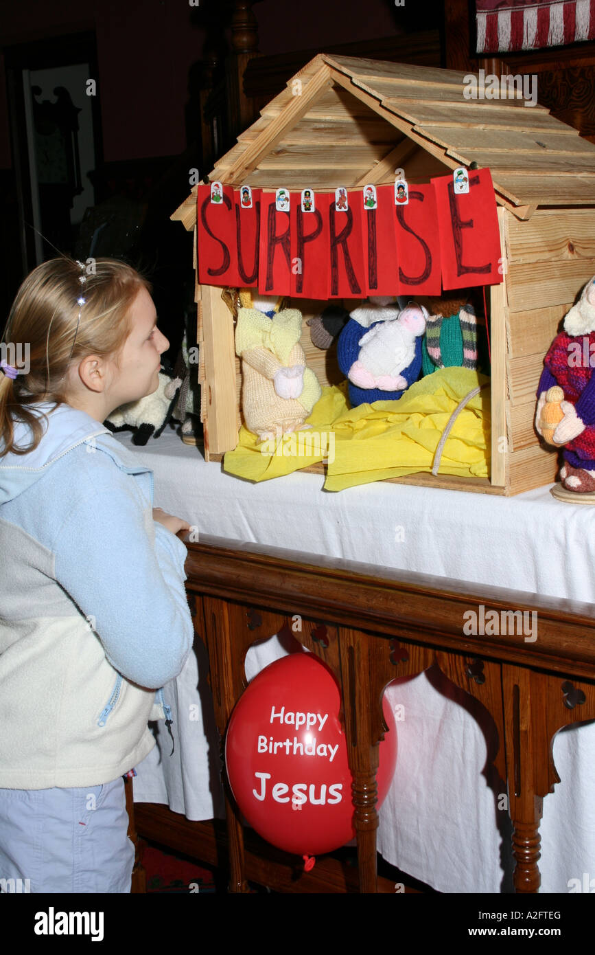 Nativity Scene in a Church on Christmas morning Stock Photo - Alamy