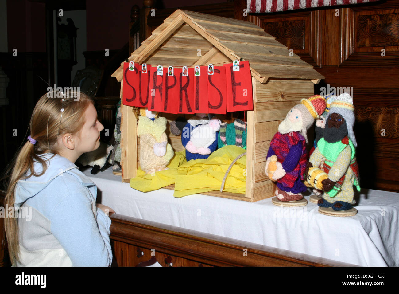 Nativity Scene in a Church on Christmas morning Stock Photo - Alamy