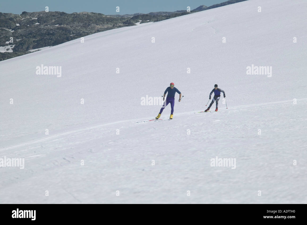 Summer Skiers training on Folgfonna Glacier, Hardanger Fjord, Norway ...