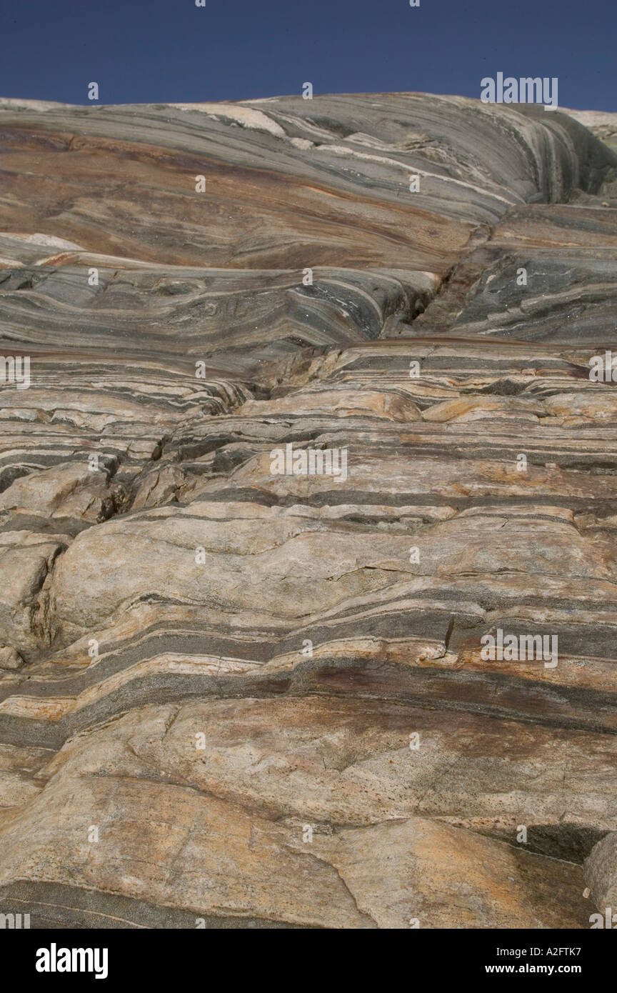 Carved by glacial activity, metamorphic banding from granite to Gneiss ...