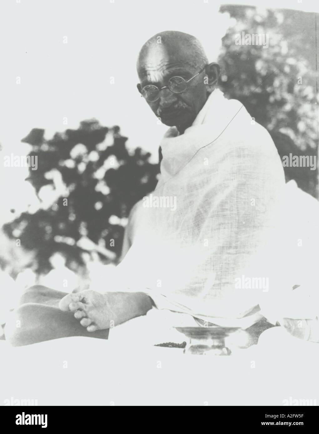 MKG33140 Mahatma Gandhi sitting on dias India about January 1946 Stock ...
