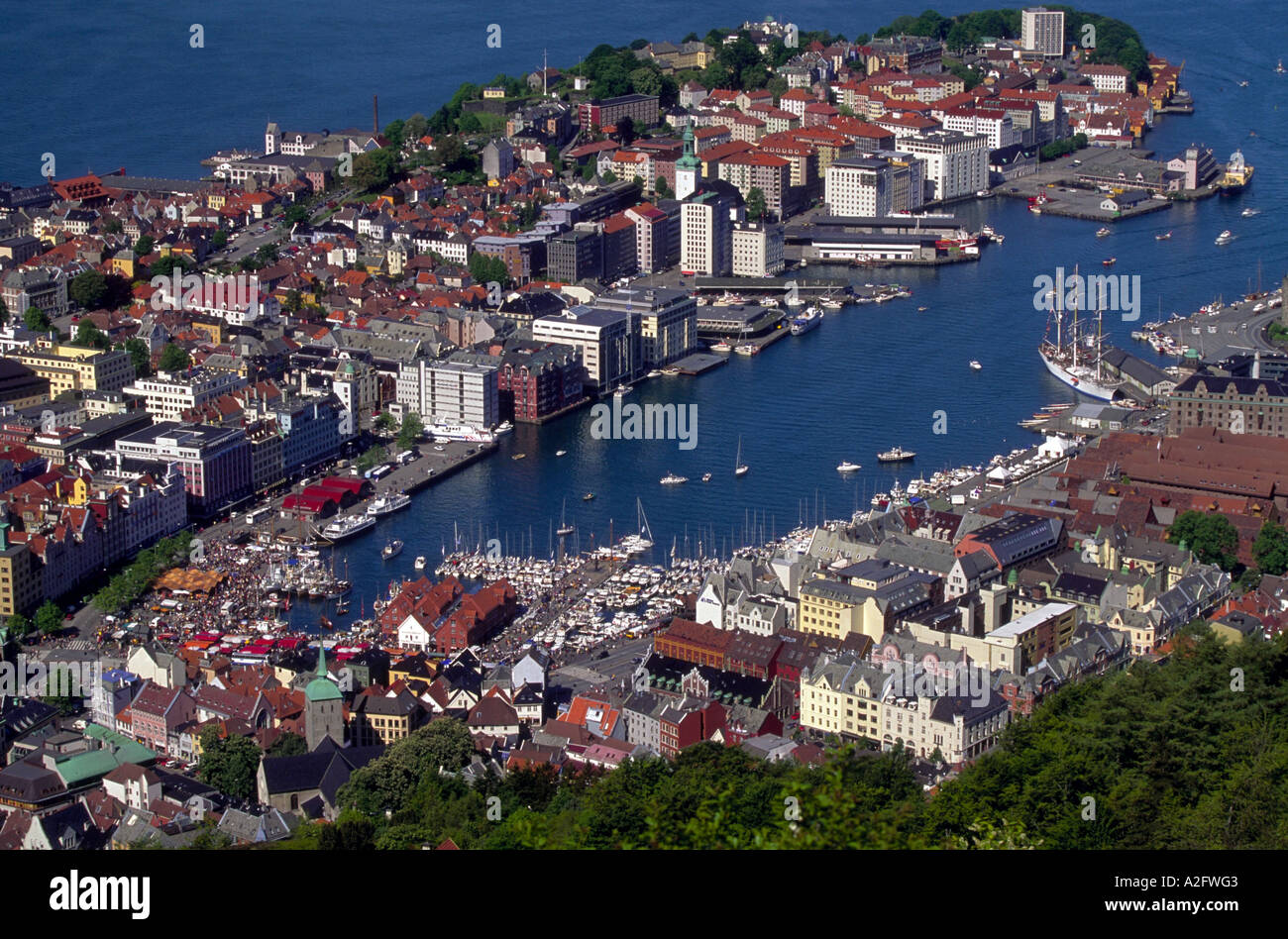 Norway, Bergen. Aerial view of city and waterfront Stock Photo - Alamy