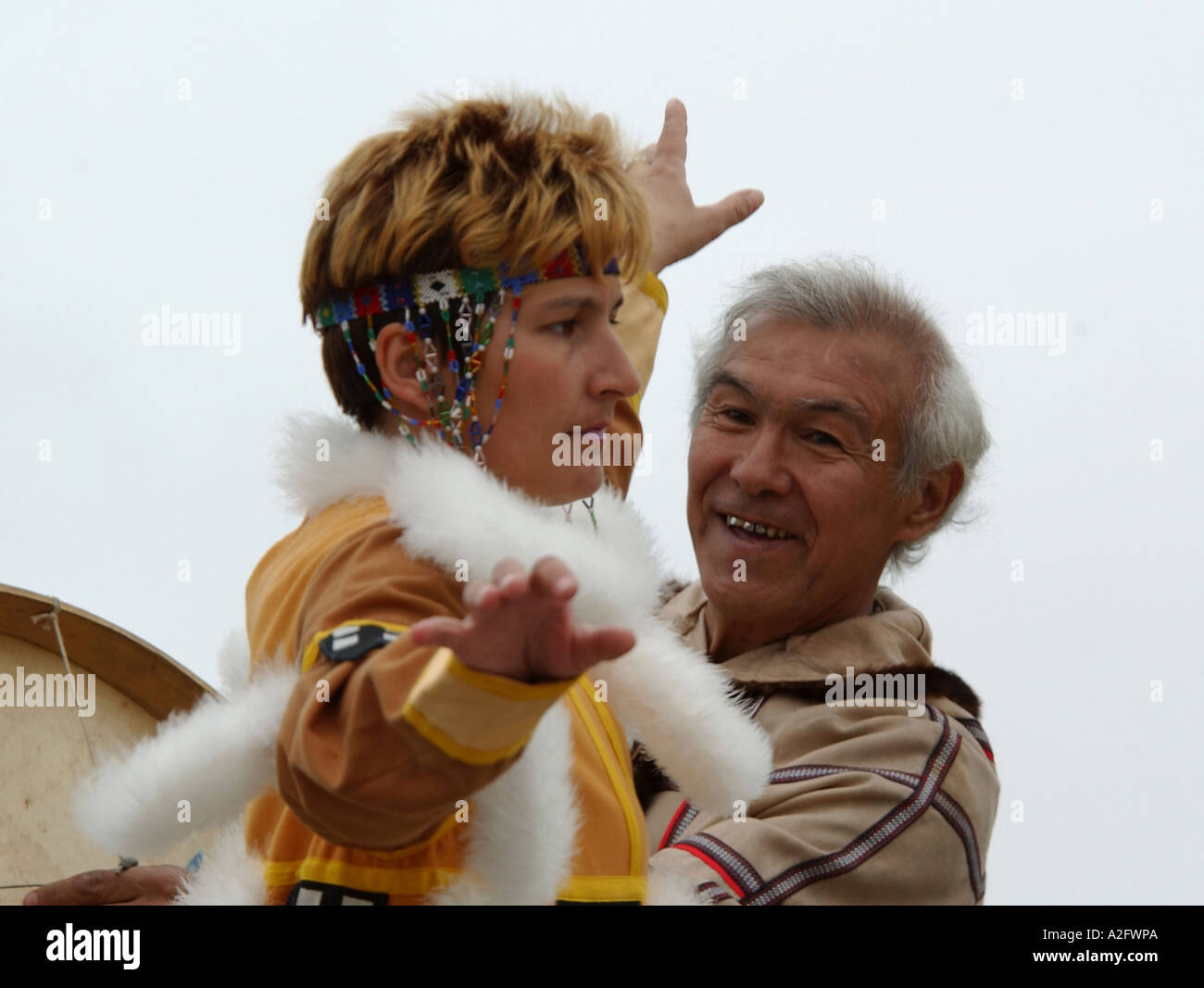 Asia, Russia, Bering Sea, Komandor Islands, Nikolskoe village. Natives ...