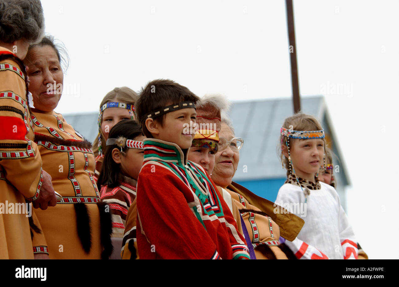 Asia, Russia, Bering Sea, Komandor Islands, Nikolskoe village. Natives ...