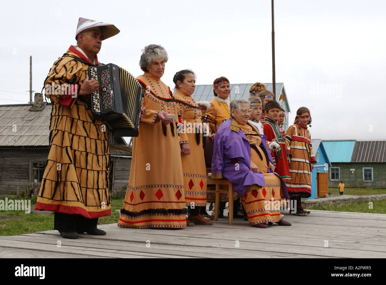 Asia, Russia, Bering Sea, Komandor Islands, Nikolskoe village. Natives ...