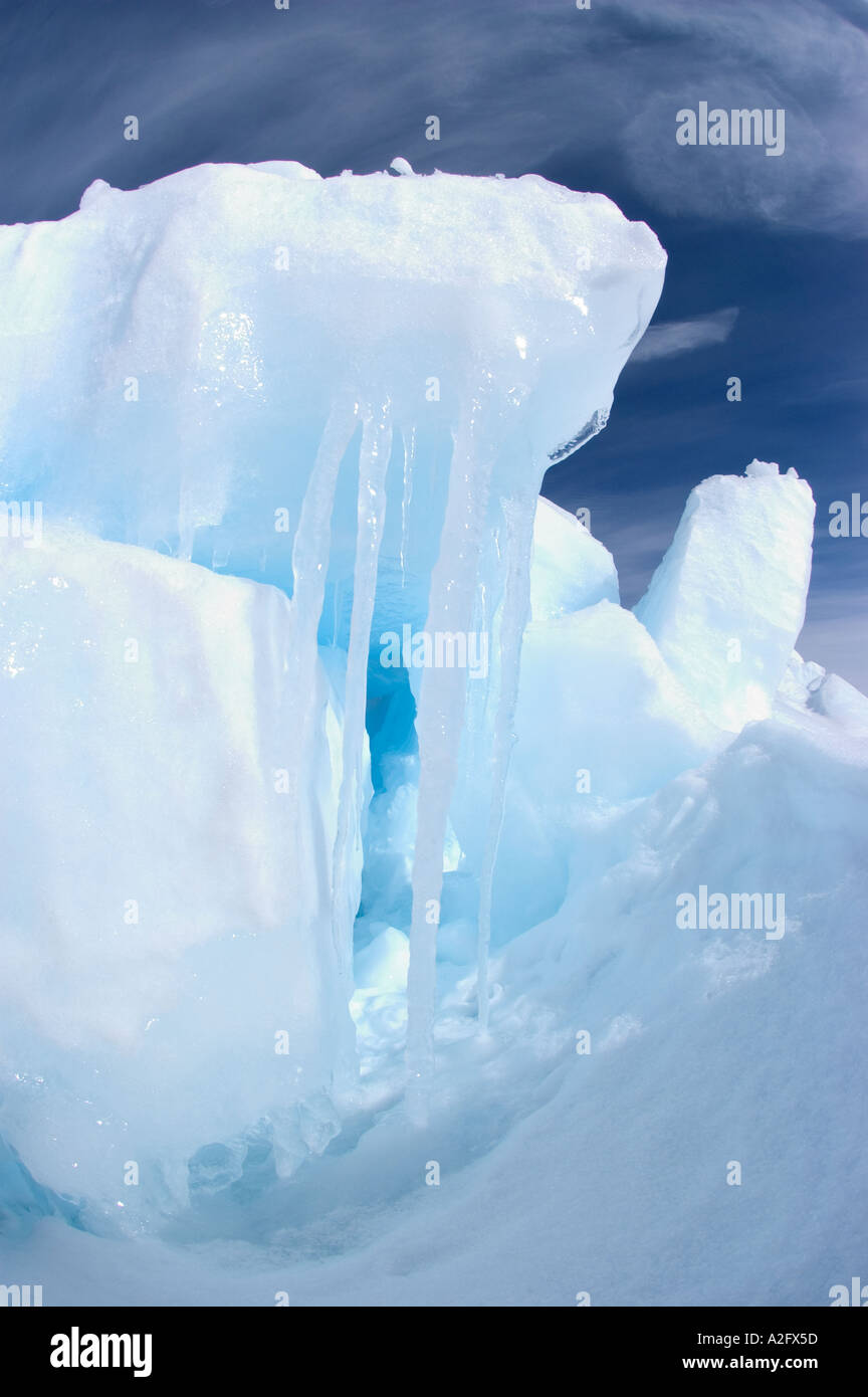 Canadian High Arctic Lancaster Sound Nunavut Canada Ice icicles and sky ...