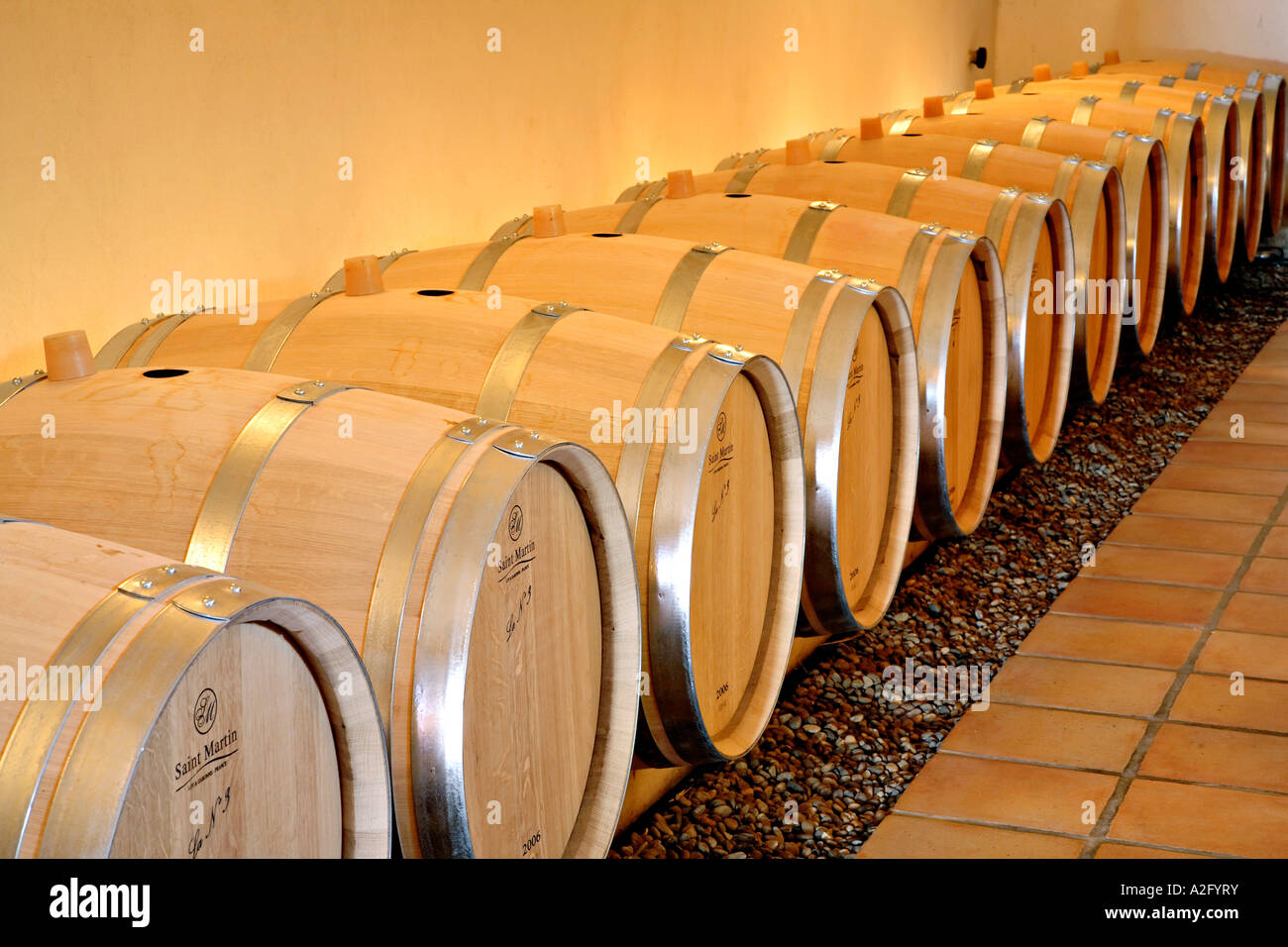 Winery barrel room in Languedoc Roussillon Stock Photo - Alamy