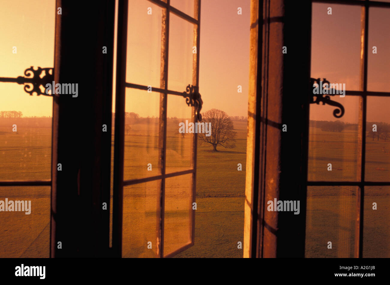 England, Leicestershire. Countryside view through window Stock Photo ...