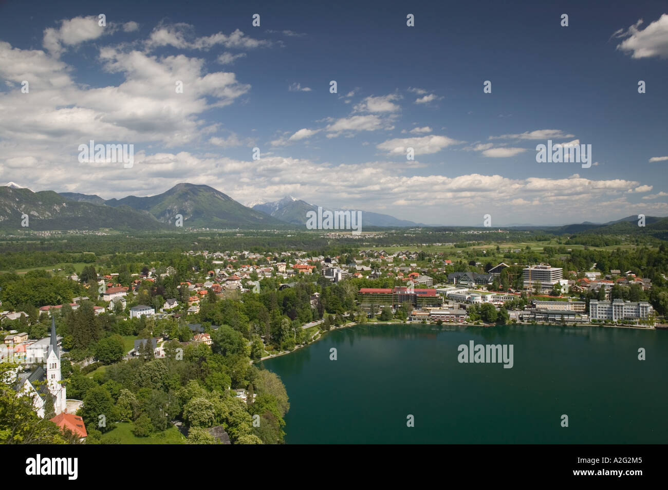 SLOVENIA, GORENJSKA, Bled: Lake Bled & Town from Bled Castle Stock ...