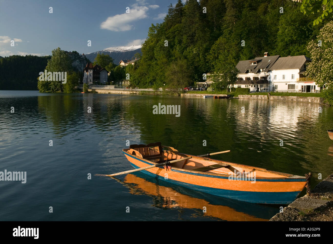 SLOVENIA, GORENJSKA, Bled: Lake Bled & Rowboat from Mlino Village Stock ...