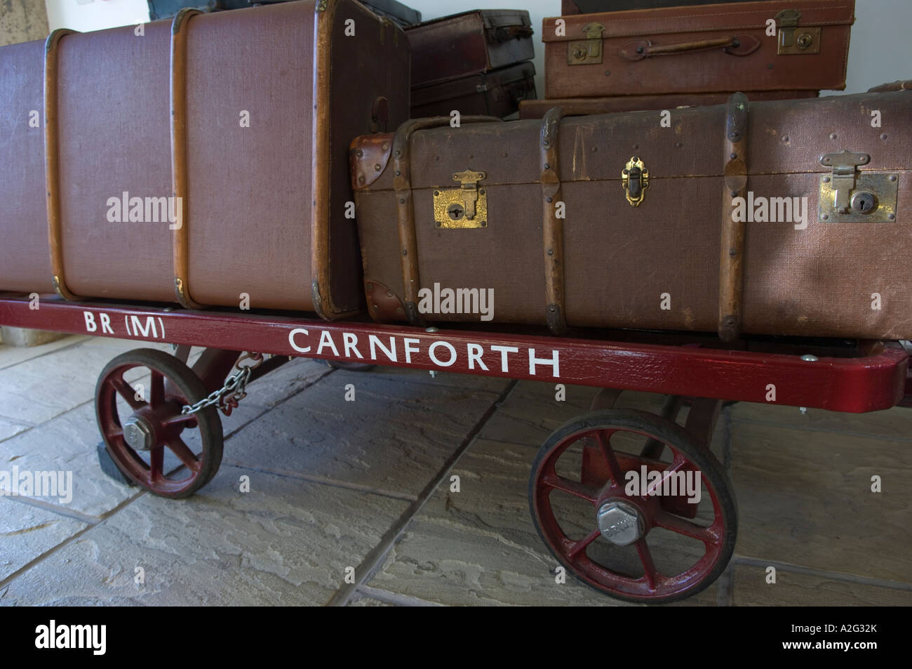 A luggage trolley at the Museum Carnforth railway station Lancashire ...