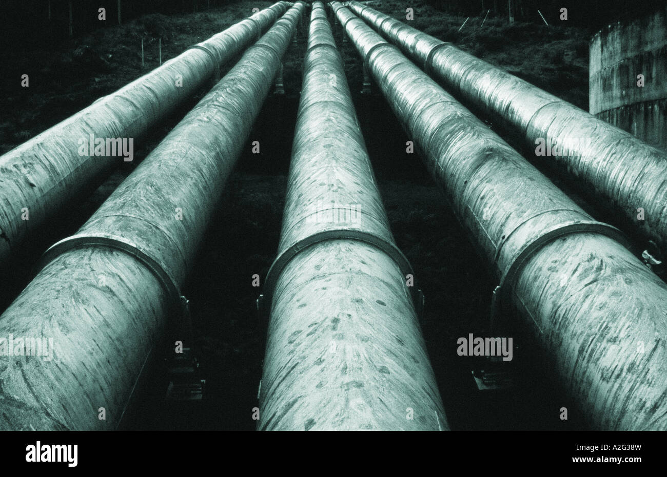 Feeder pipes delivering water to Tungatinah hydroelectric power station ...