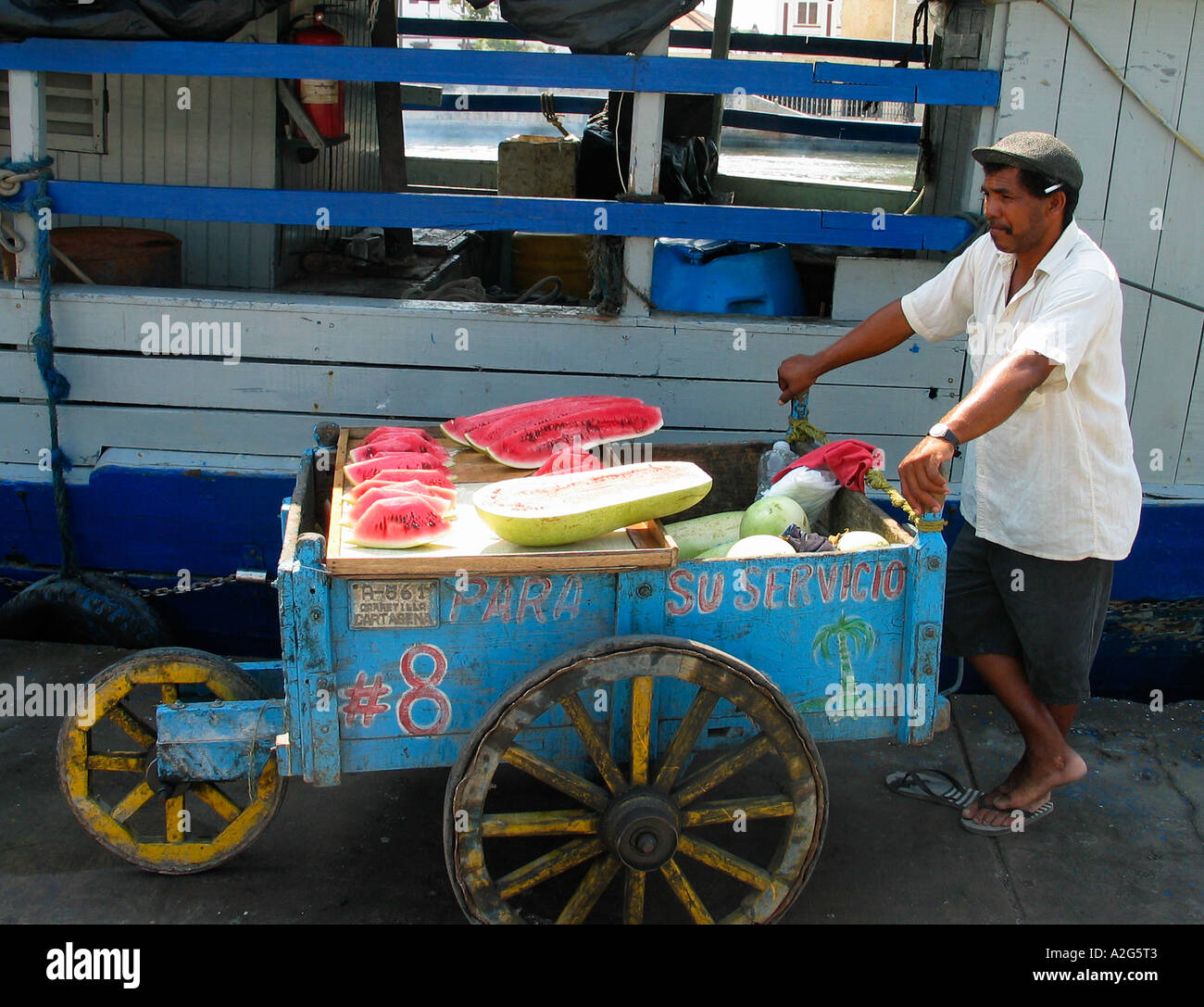 CARTAGENA, COLOMBIA. SOUTH AMERICA. Watermelon vendor on street in ...