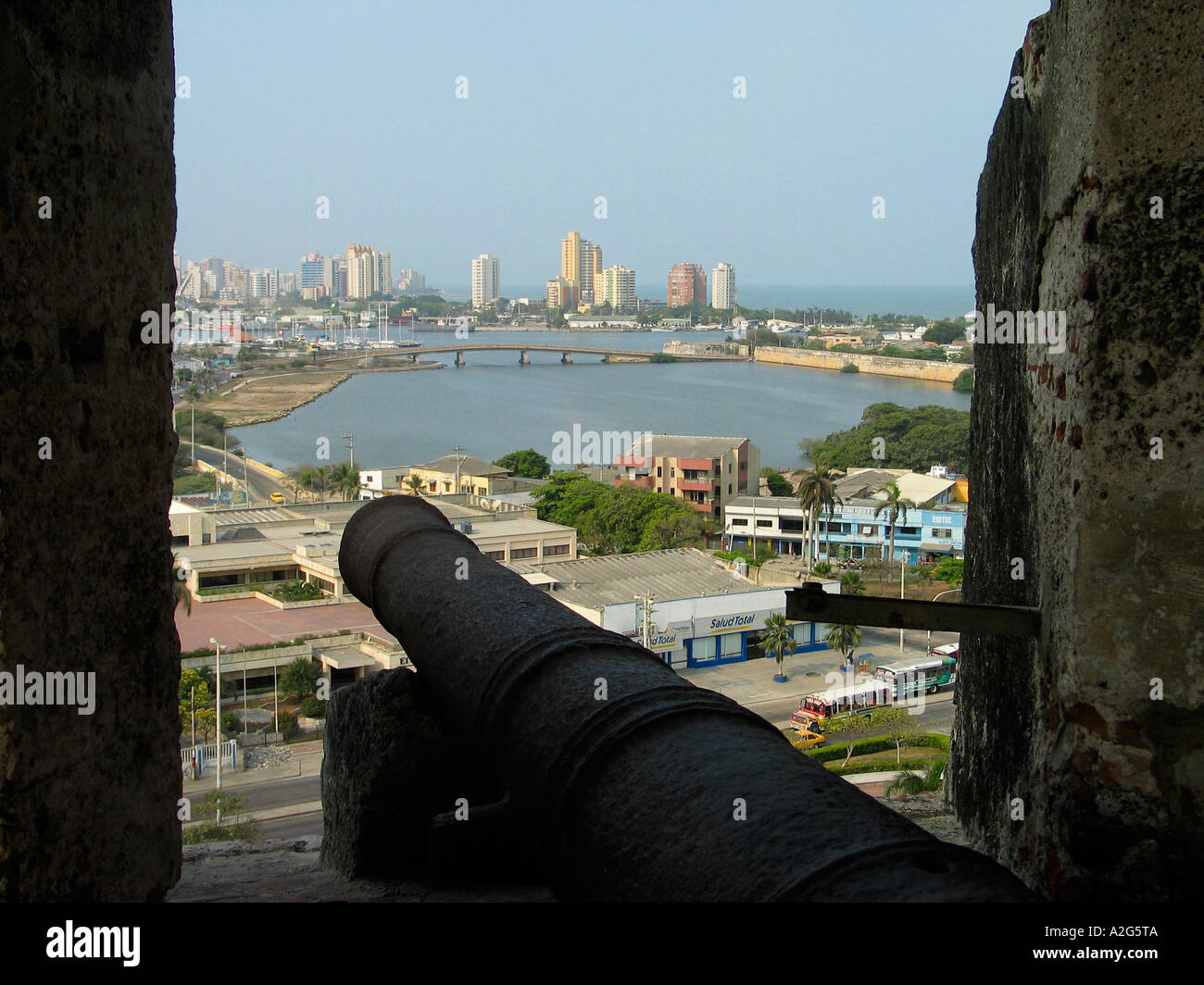 CARTAGENA, COLOMBIA. SOUTH AMERICA. View of Cartagena from canon port ...