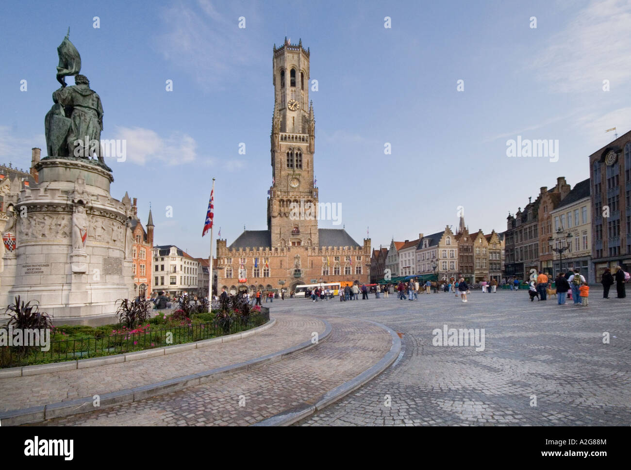 The Market Place with Statue and Belfry Bruges Belgium Stock Photo - Alamy