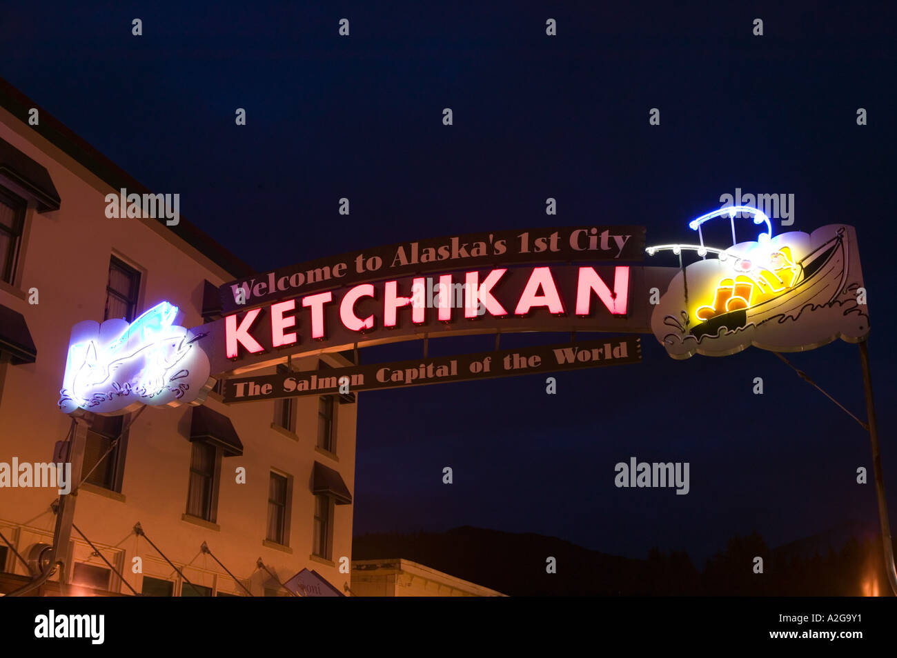 USA, ALASKA, Southeast Alaska, KETCHIKAN: Welcome to Ketchikan Sign ...