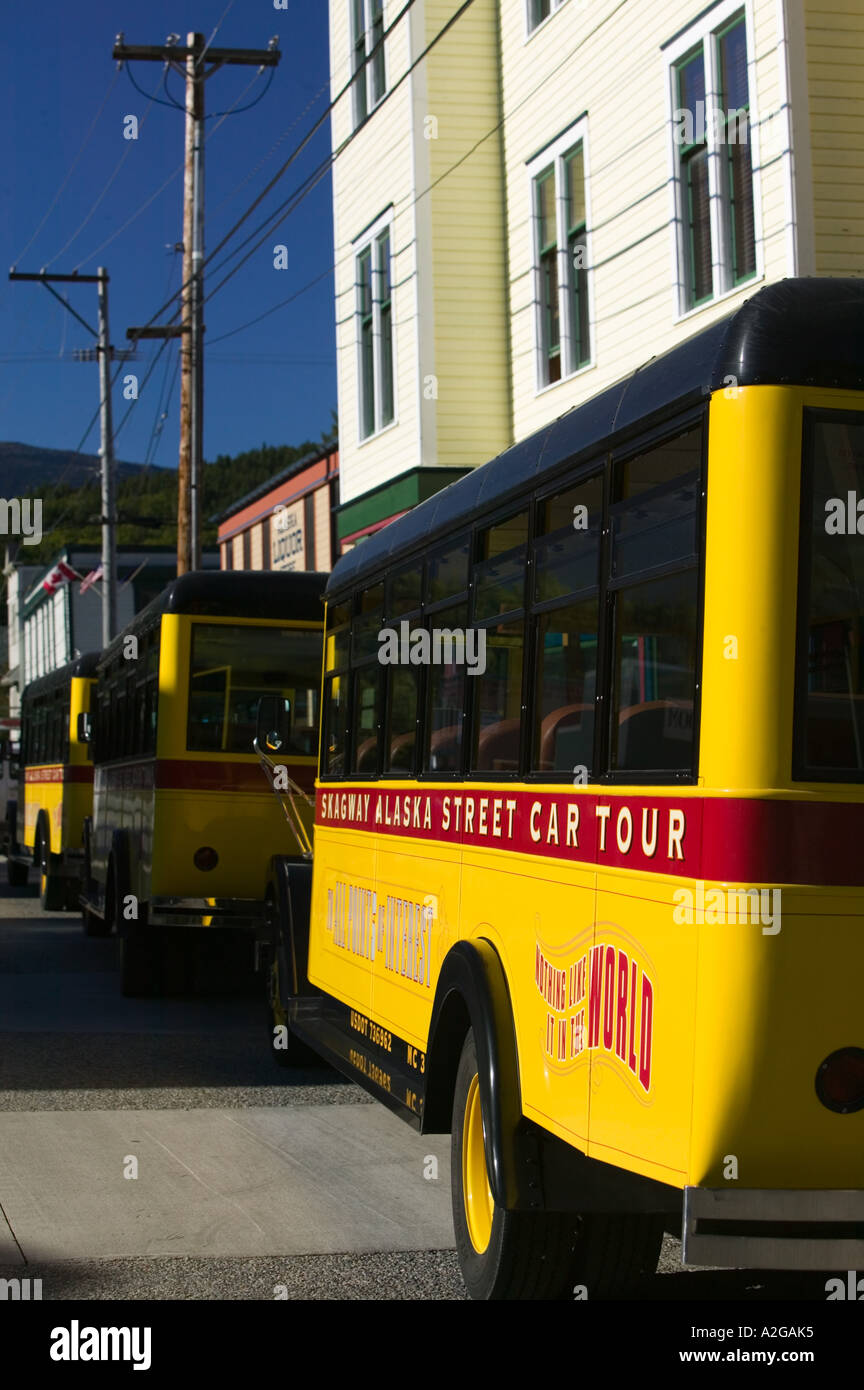 USA, ALASKA, Southeast Alaska, SKAGWAY: Skagway Yellow Streetcar Bus ...