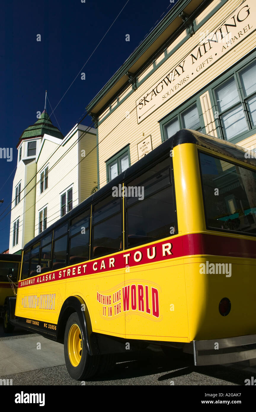 USA, ALASKA, Southeast Alaska, SKAGWAY: Skagway Yellow Streetcar Bus ...