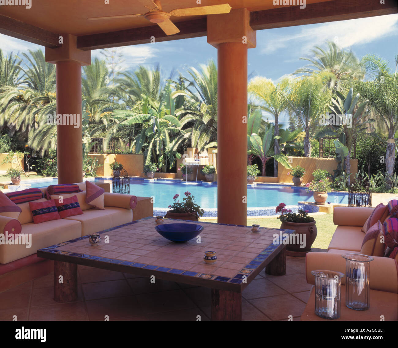 patio and swimming pool of spanish villa Stock Photo - Alamy