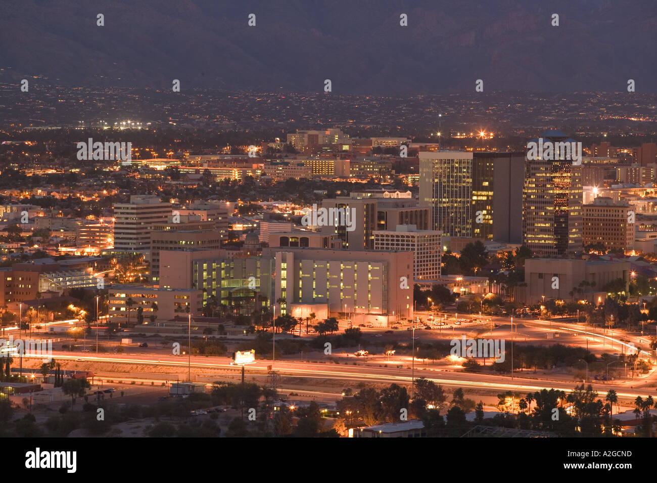 USA, Arizona, Tucson: City View from Sentinel Peak Evening Stock Photo ...