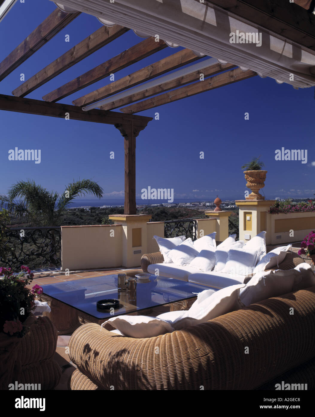 alfresco living on terrace of spanish villa Stock Photo - Alamy