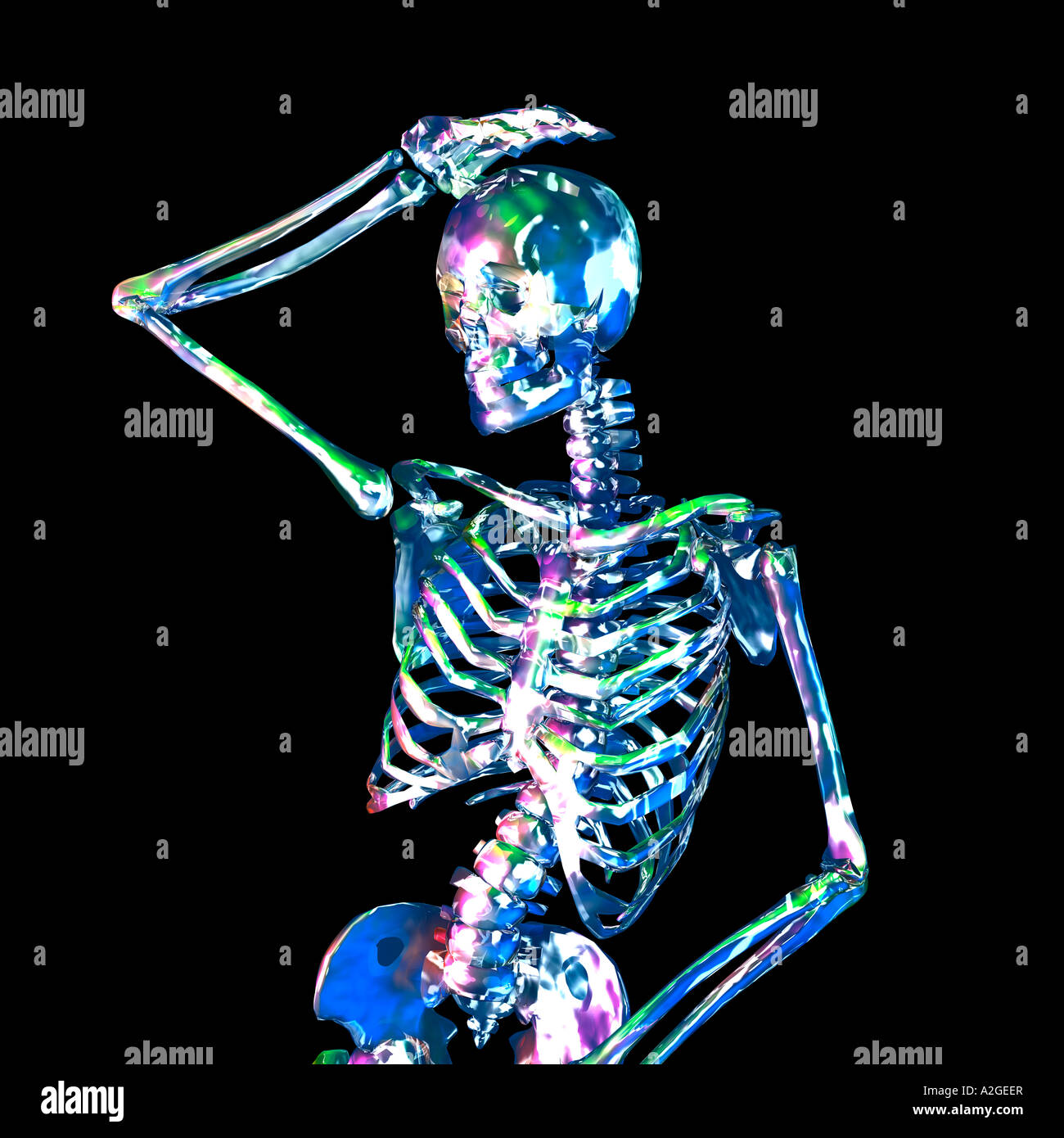 Skeleton Illustrating Headache Stock Photo - Alamy