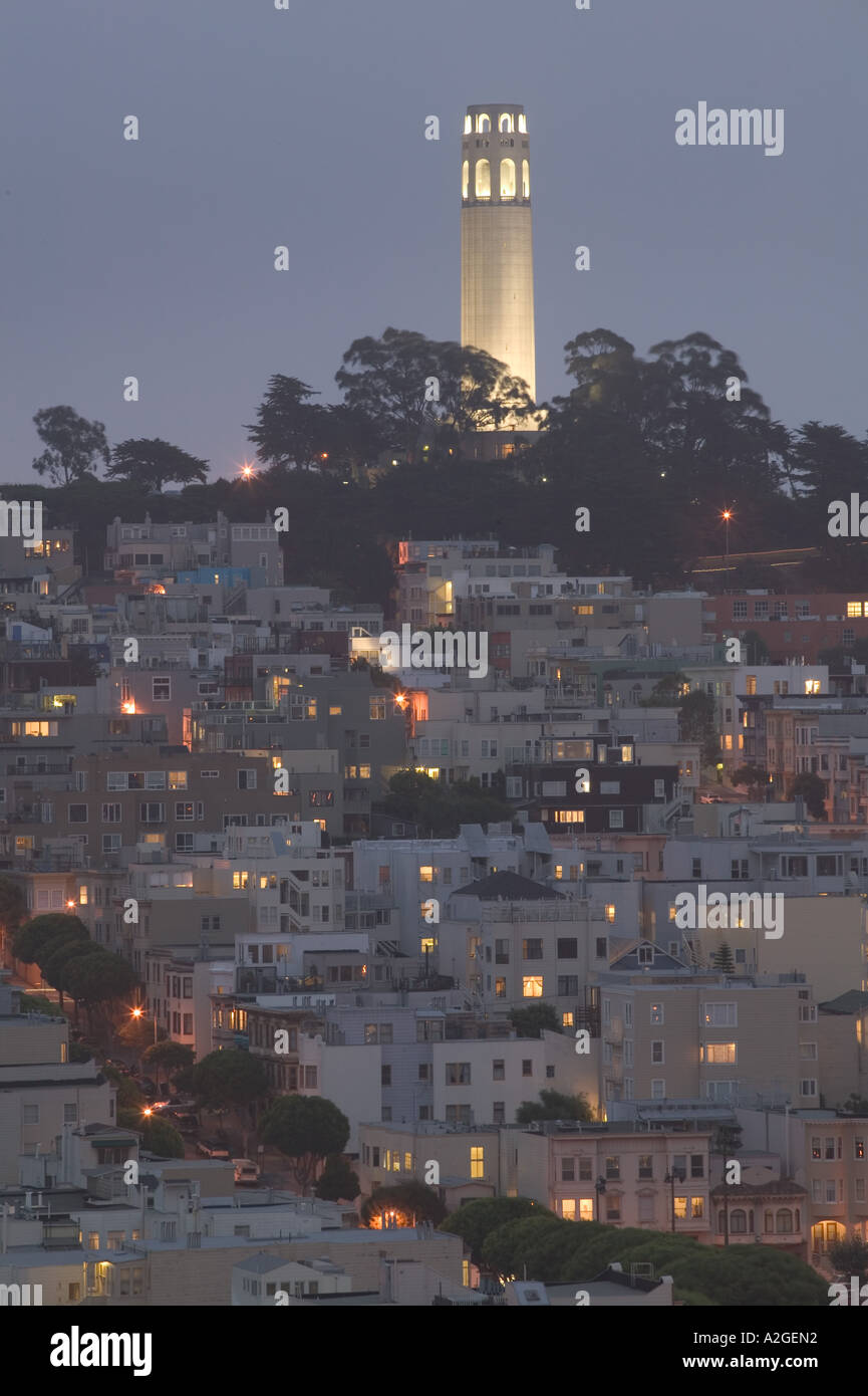 Coit tower and telegraph hill at dusk hi-res stock photography and ...