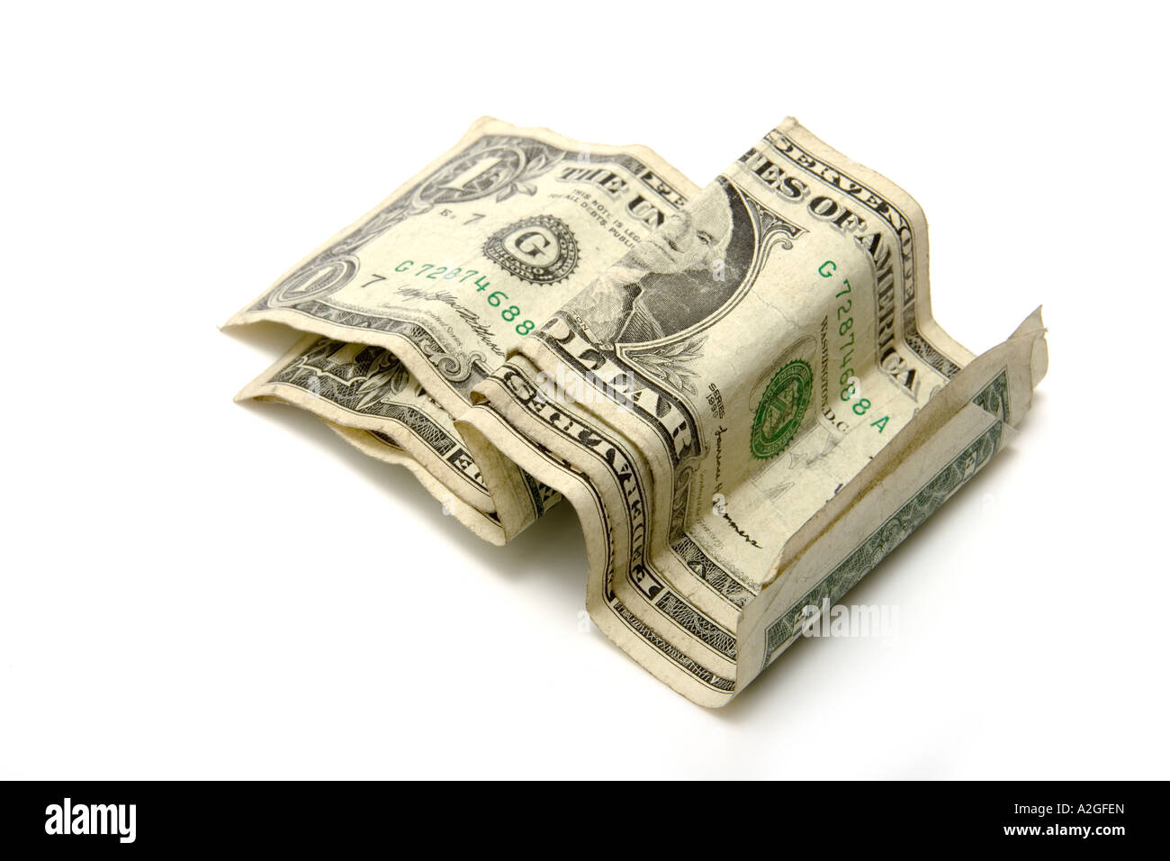 Dollar notes used, Isolated on a white studio background Stock Photo ...