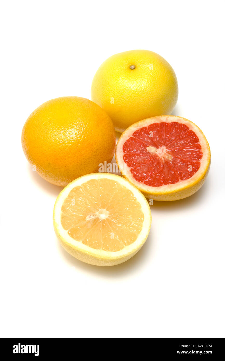 Grapefruit whole and halved isolated on a white studio background Stock ...