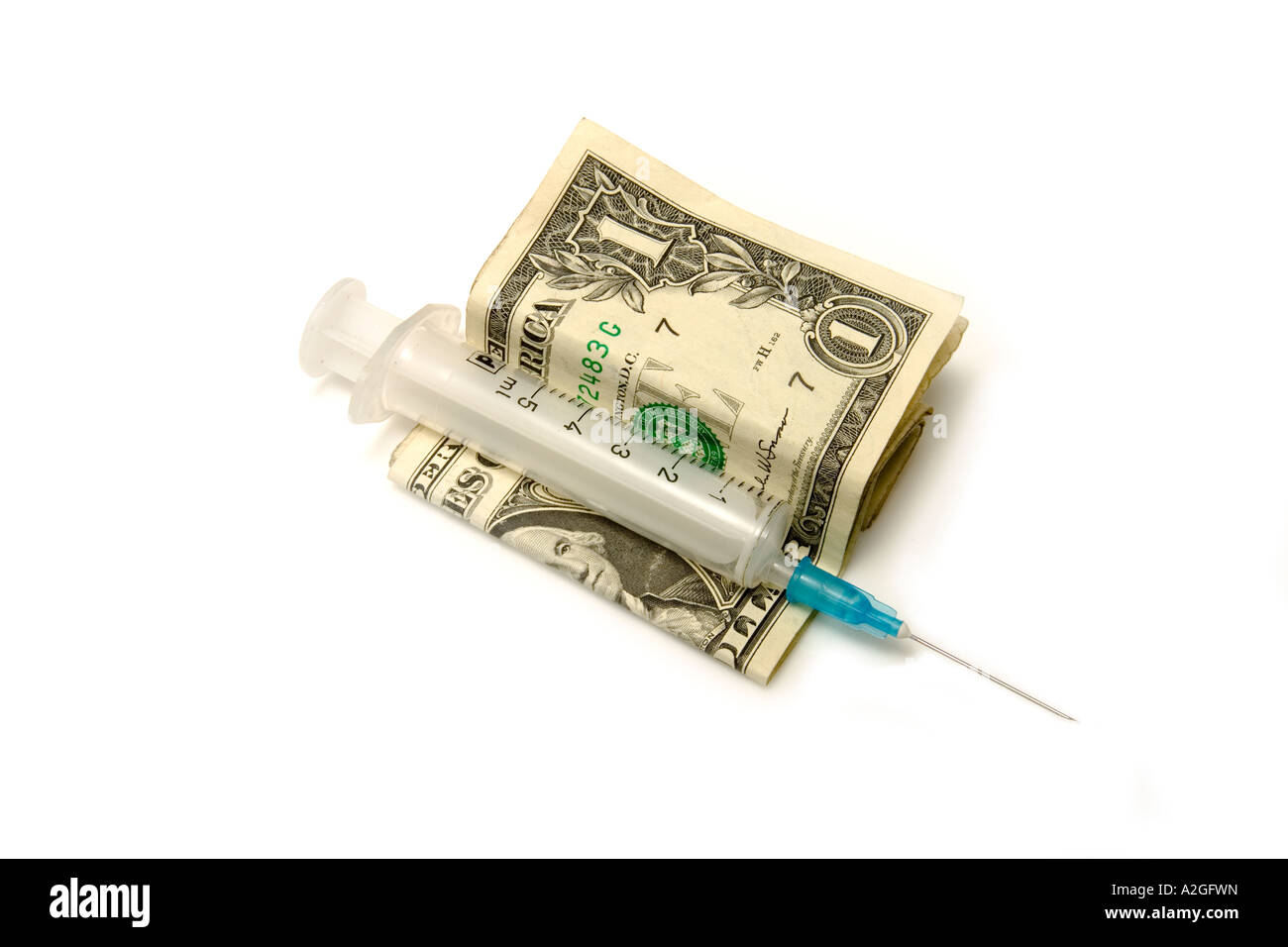Drug money- a syringe and a dollar note Stock Photo - Alamy