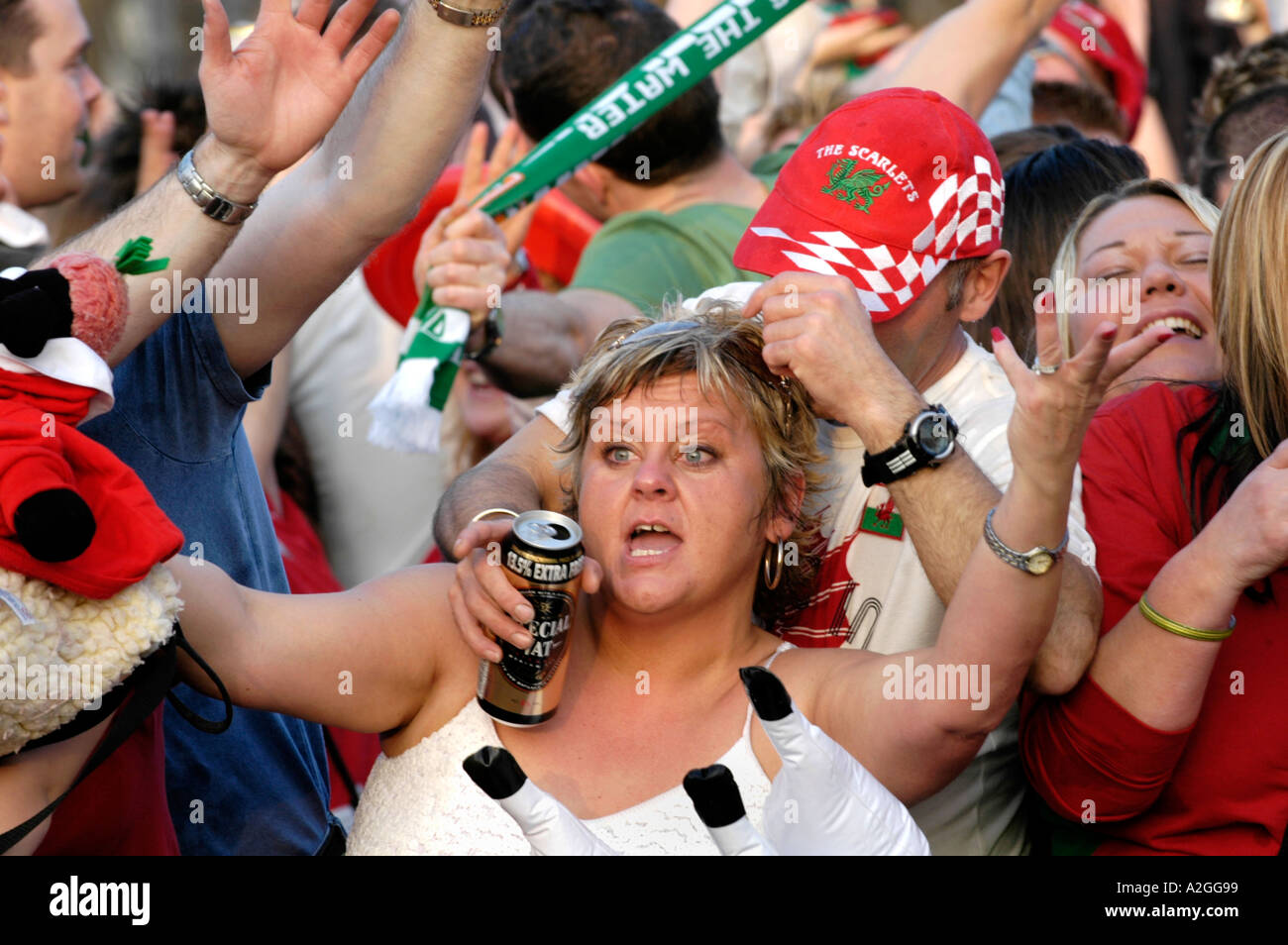 Welsh women rugby fans on street in Cardiff city centre celebrating ...