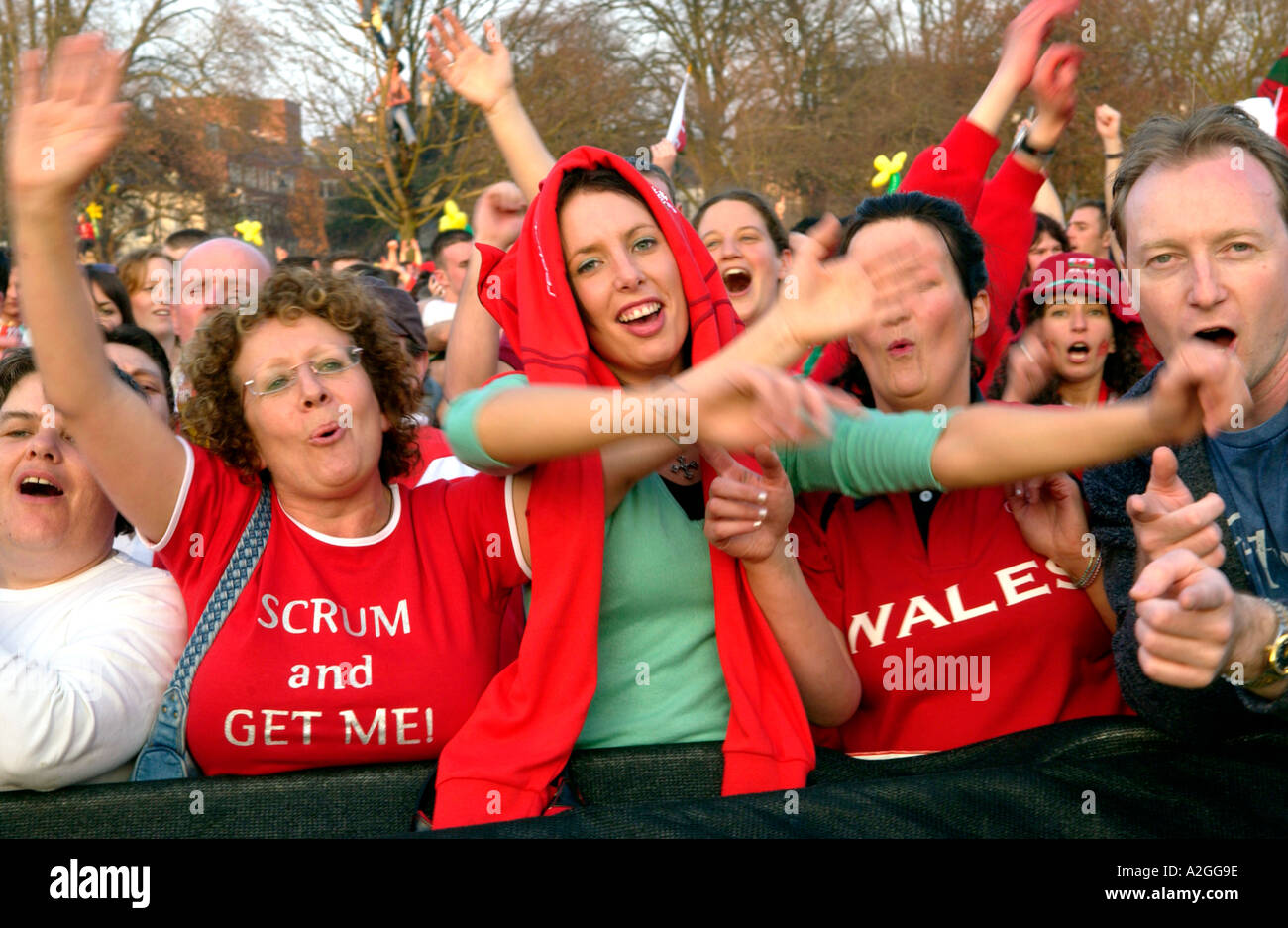 Welsh women rugby fans on street in Cardiff city centre celebrating ...