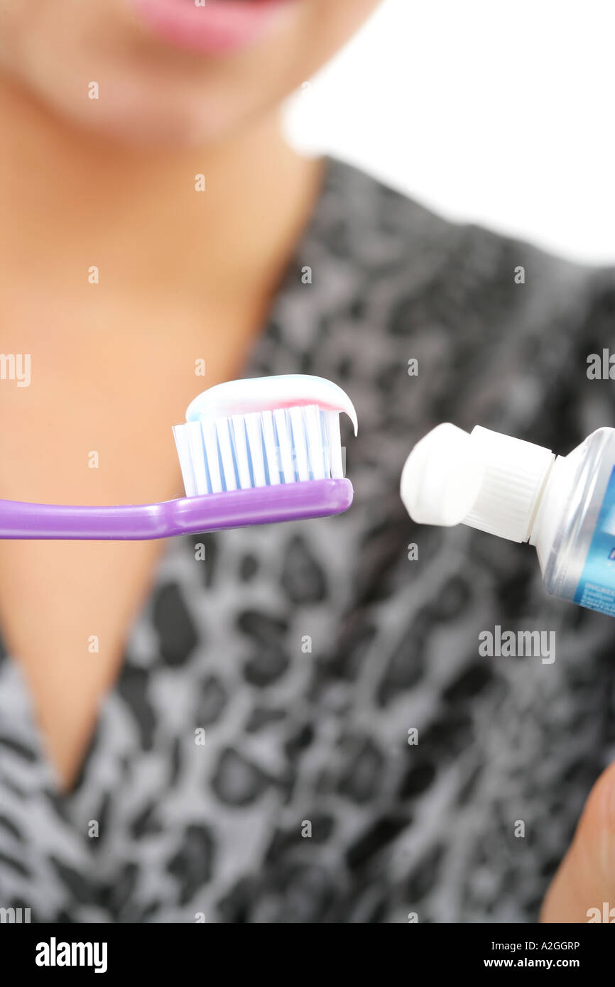 Young Woman Brushing Teeth Model Released Stock Photo - Alamy