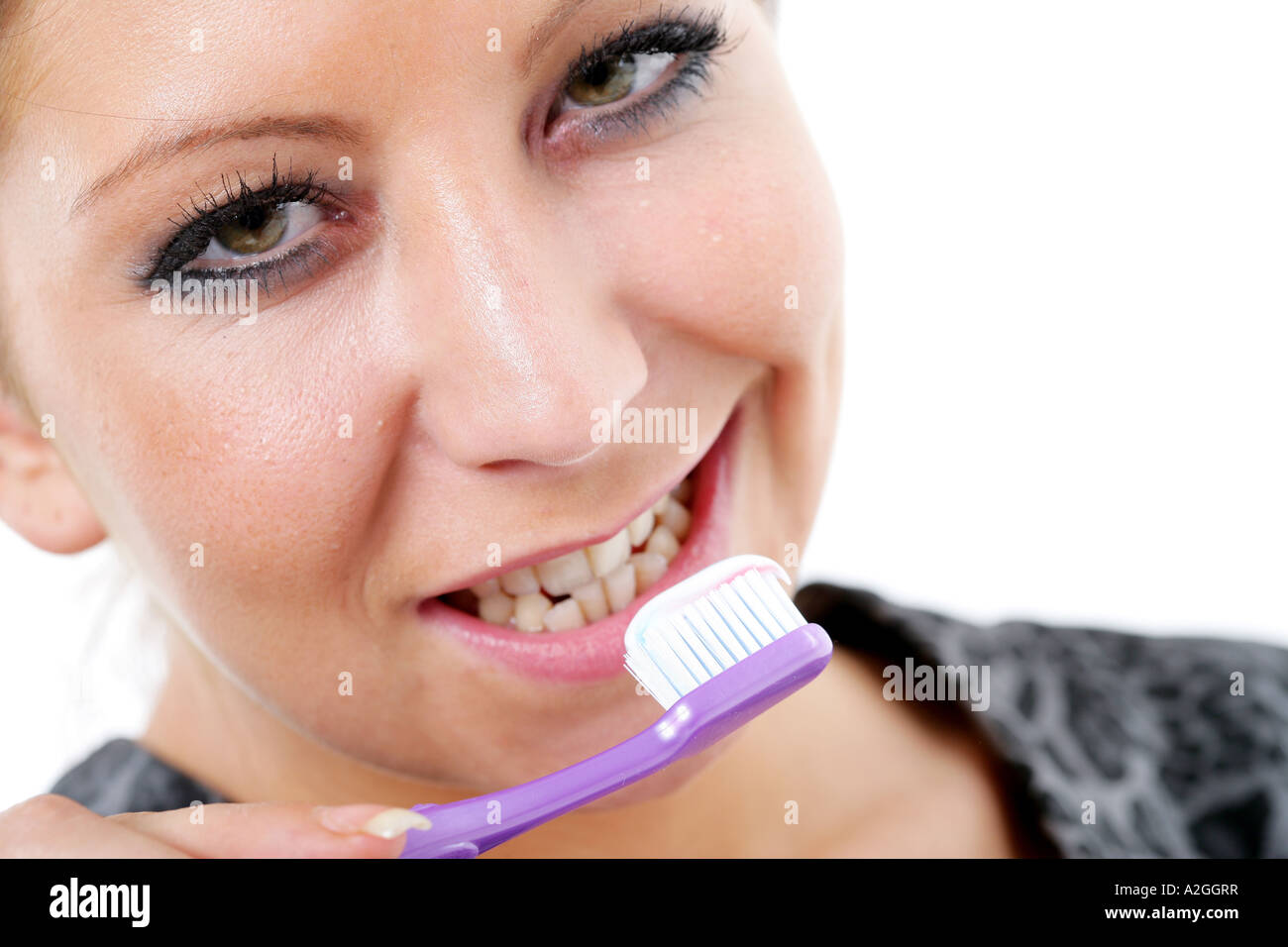 Young Woman Brushing Teeth Model Released Stock Photo - Alamy