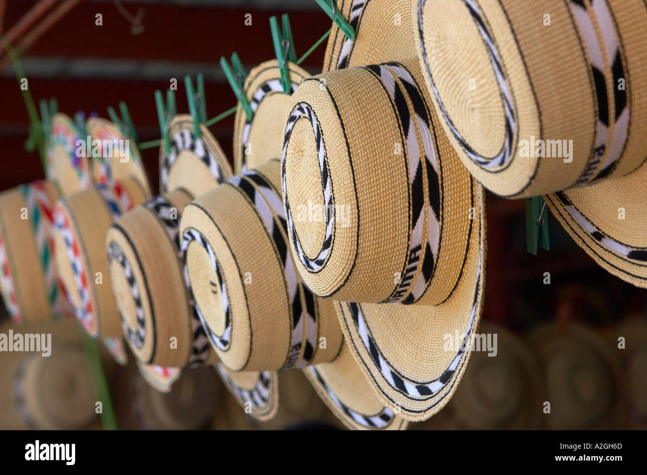 Panamanian Hats hung at the El Valle de Anton Market Panama Central ...