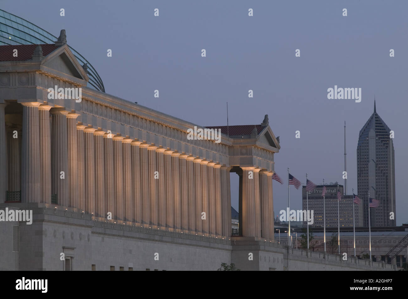 USA, Illinois, Chicago: Soldier Field Football Stadium East Side / Dawn ...