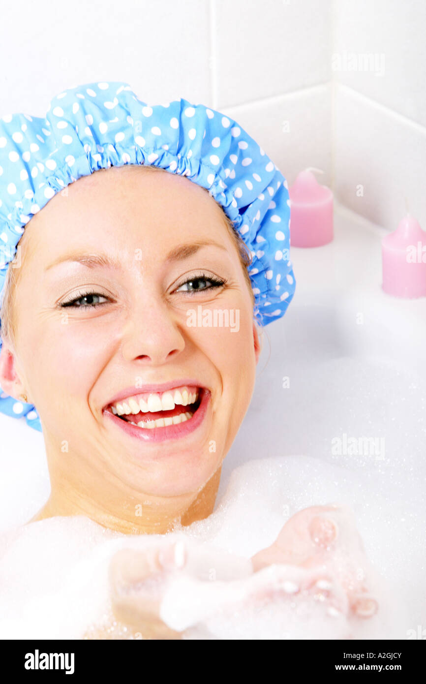 Young Woman in the Bath Smiling Model Released Stock Photo - Alamy