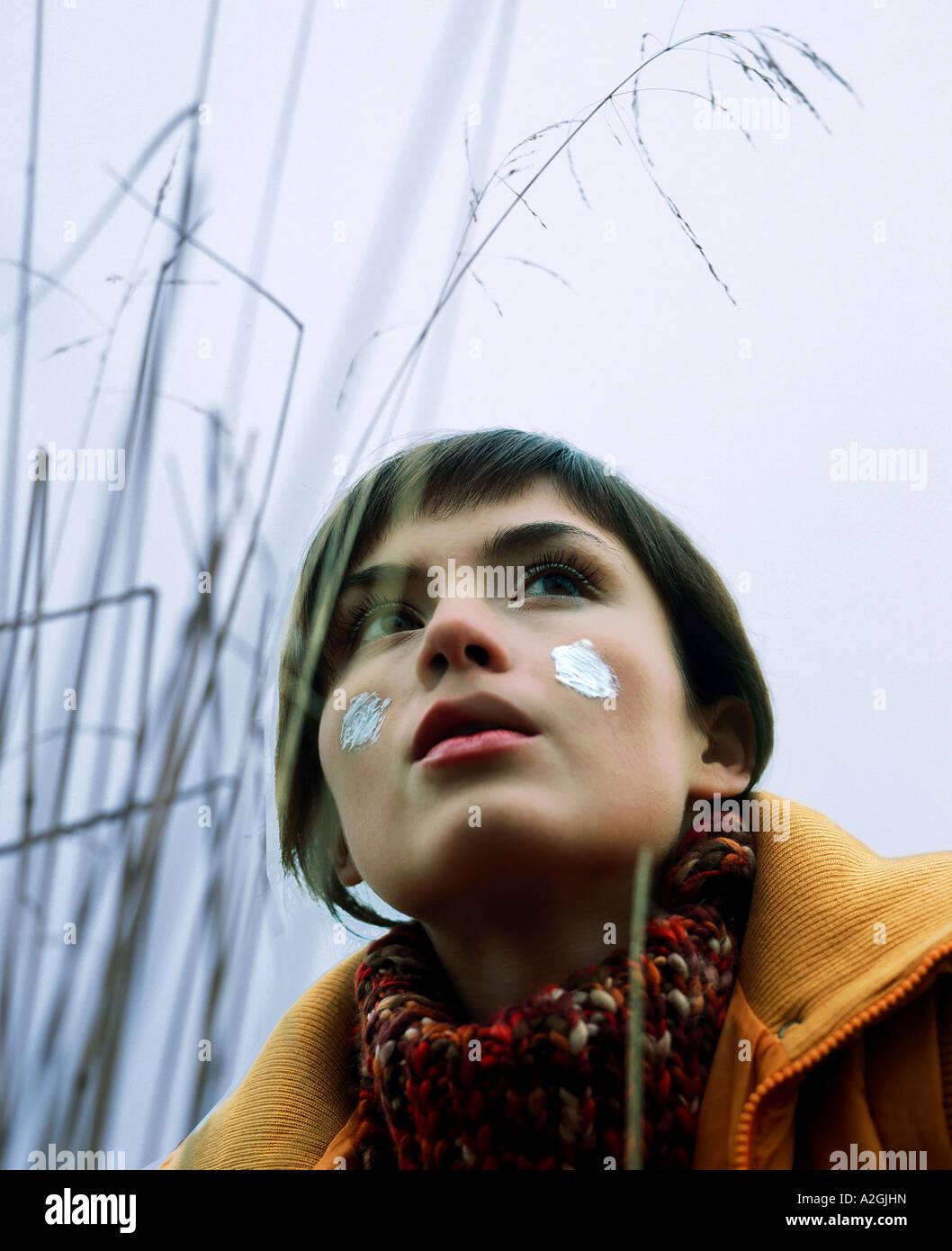 1212940 outdoor day autumn woman young 25 30 brunette forelock meadow ...