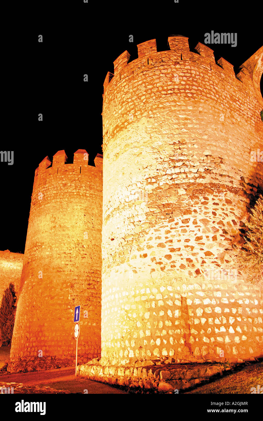 Entrance towers of the mourish castle, Serpa, Alentejo, Portugal Stock ...
